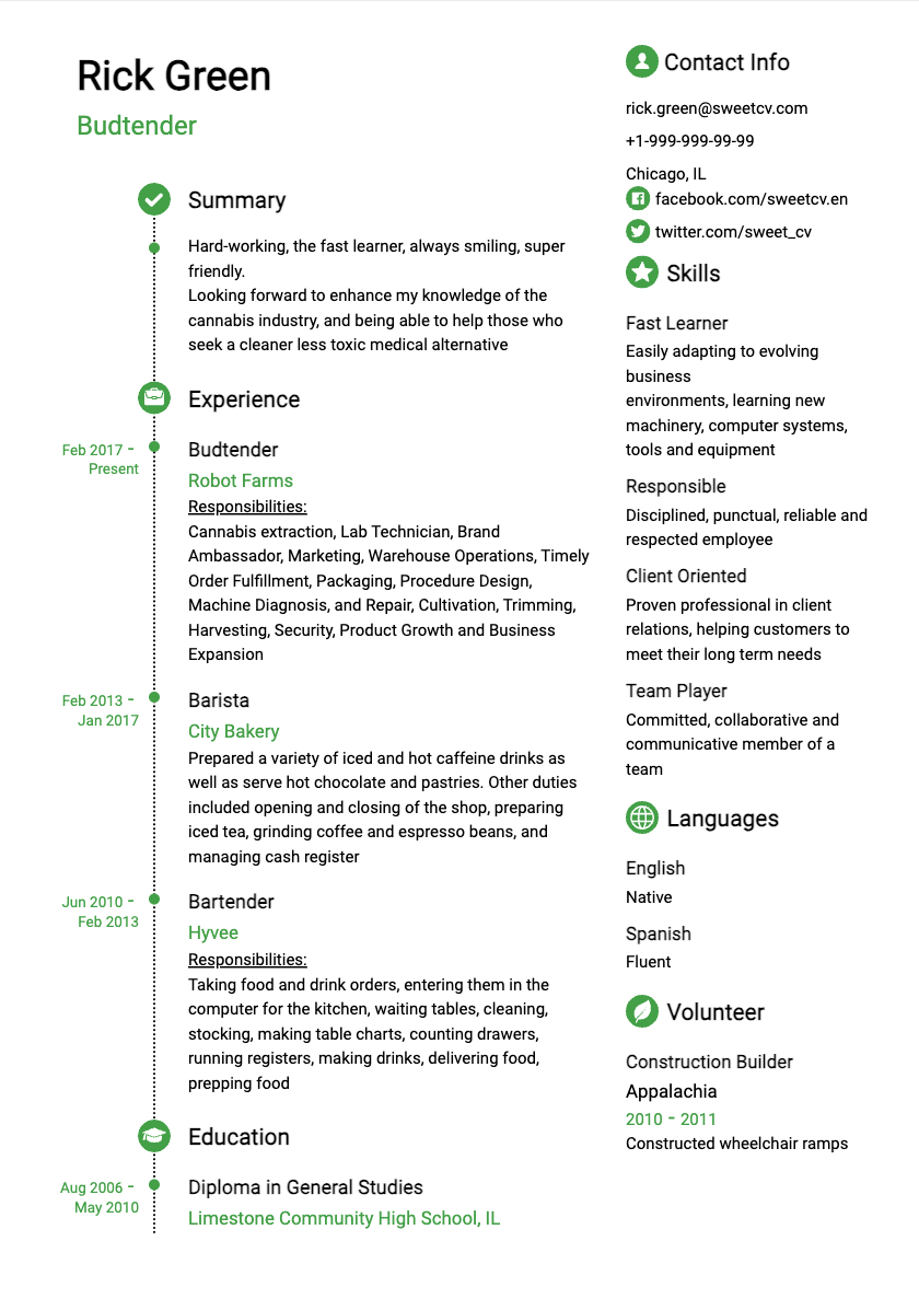 Budtender Resume Example Cannabis Sales Rep CV Template